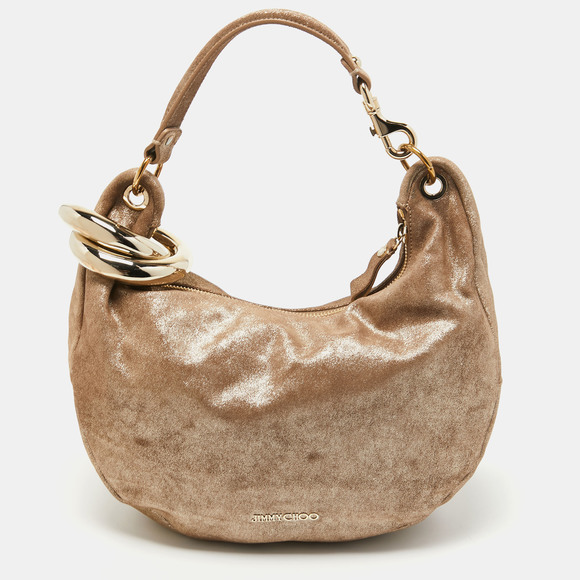 Jimmy Choo | Bags | Jimmy Choo Metallic Beige Suede Solar Hobo | Poshmark